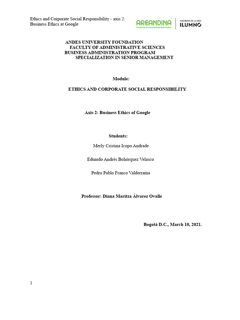 Activity Axis 2 Ethics and Corporate Social Responsibility. | PDF ...