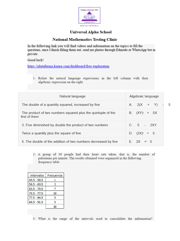 Universal Alpha School Math Testing Guide | PDF | Mathematics ...