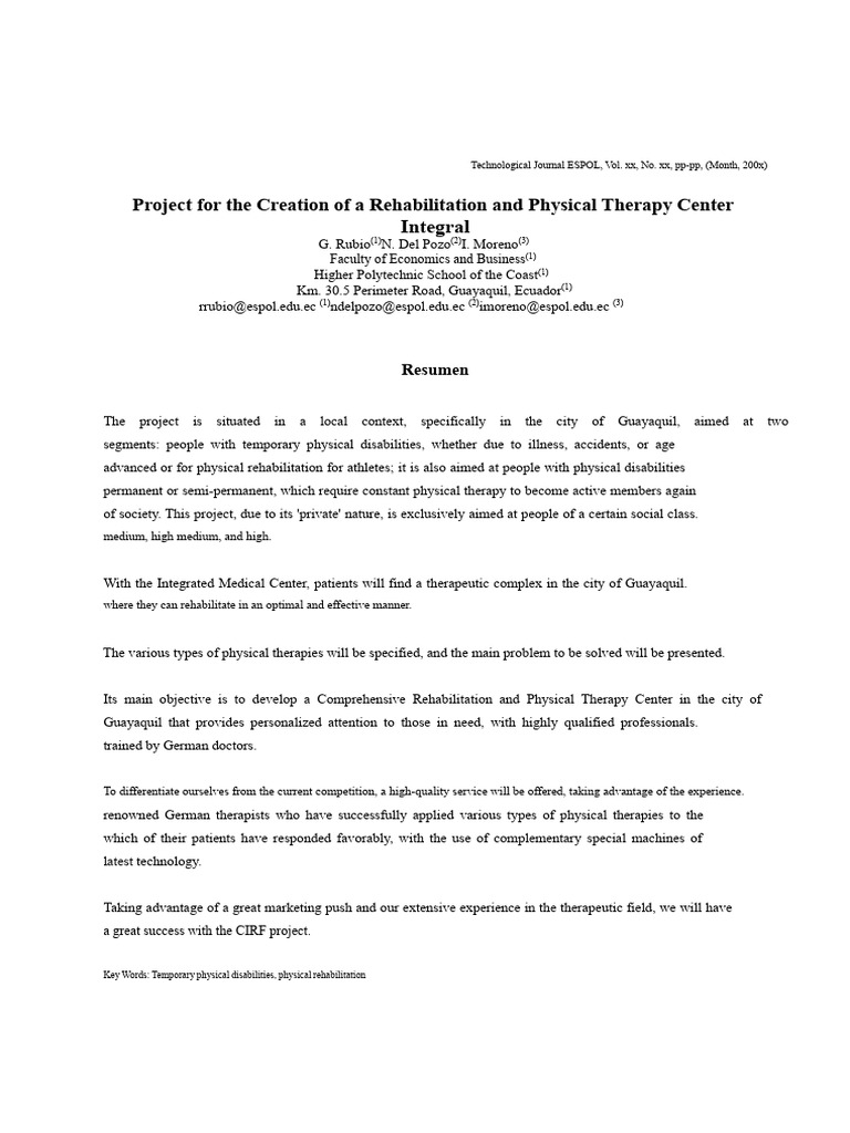 Project For The Creation of A Comprehensive Rehabilitation and Physical ...