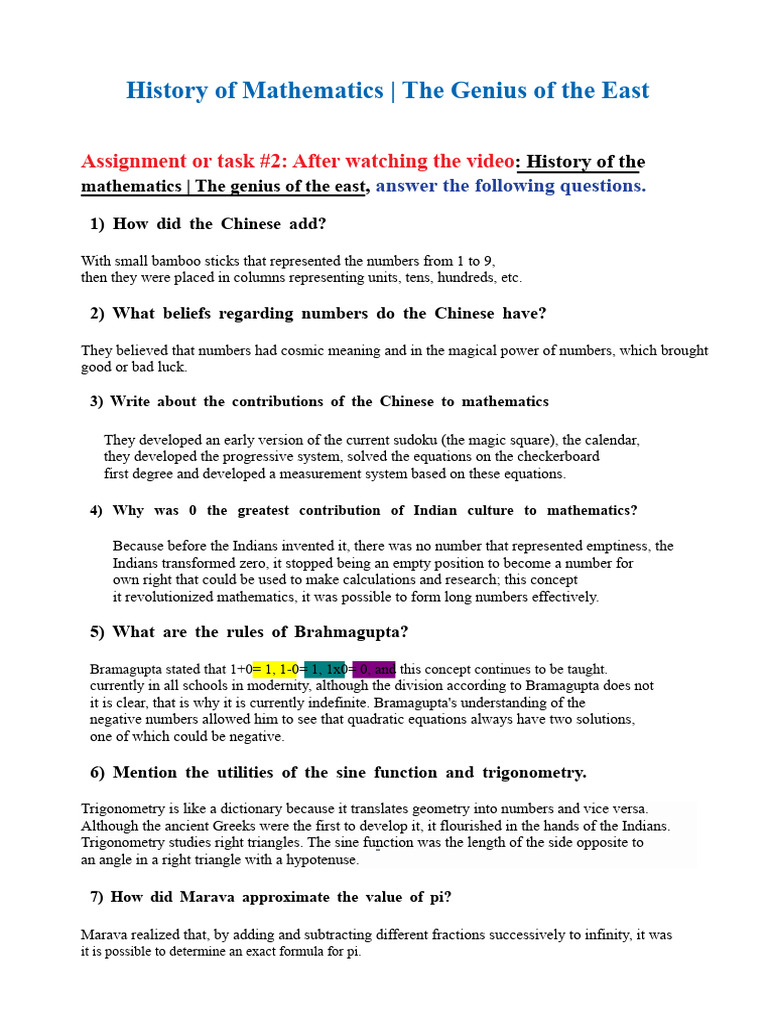 Task - 2 History of Mathematics The Genius of The East (1) .PDF | PDF ...