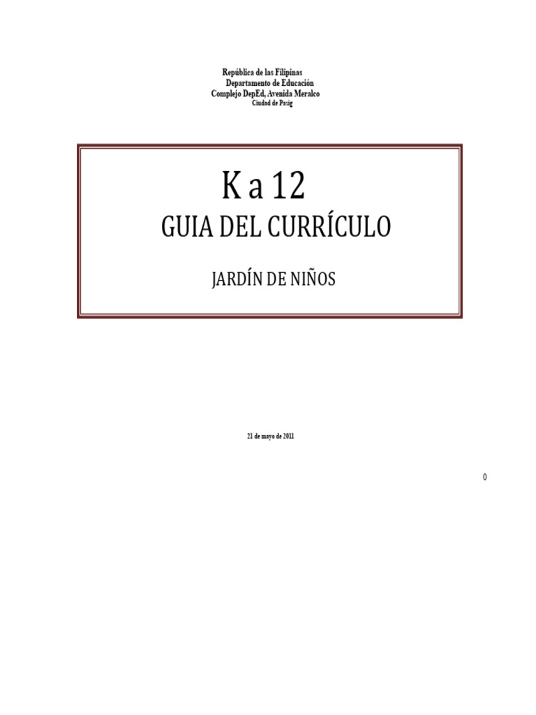 Guía Del Currículo de Kindergarten K A 12 | PDF | Educación de la ...