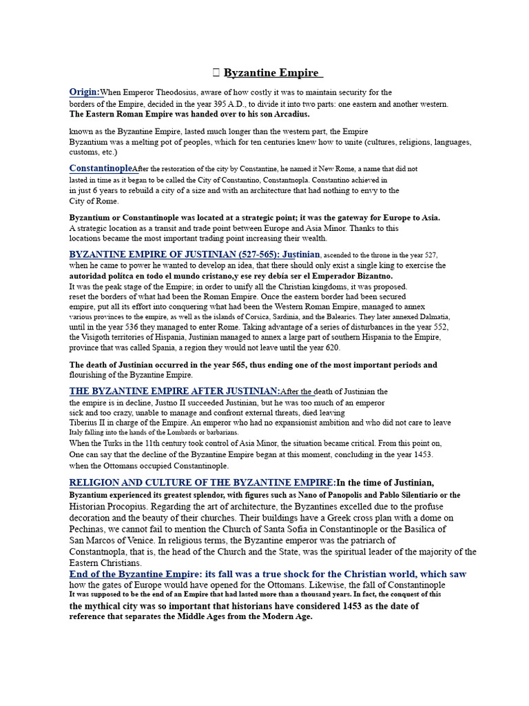 Summary of The Byzantine Empire | PDF | Byzantine Empire | Constantinople