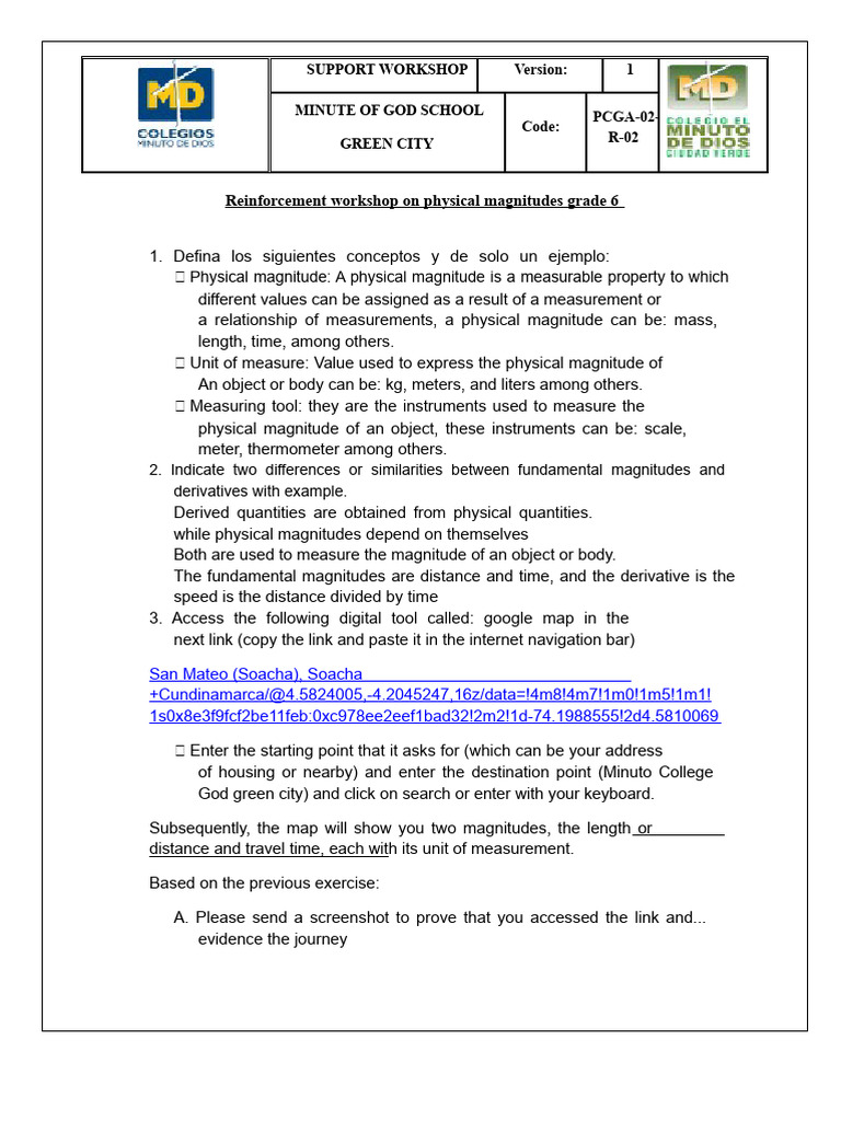 Reinforcement Workshop On Physical Magnitudes Grade 6 | PDF | Quantity ...