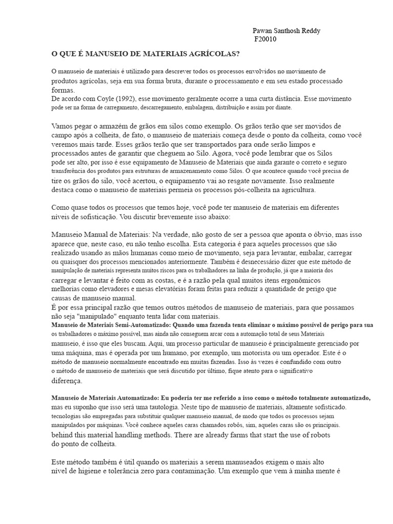 O Que É Manuseio de Materiais Agrícolas | PDF | Agricultura | Guindaste ...