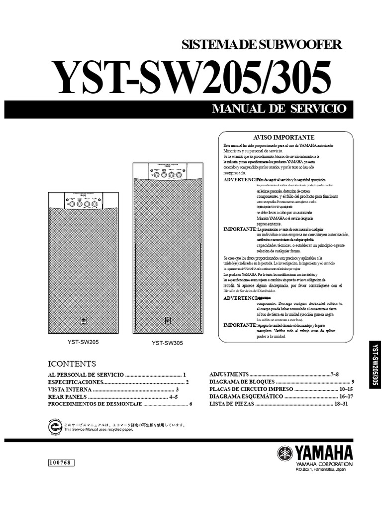 Yamaha Yst-Sw205 sw305 SM | PDF | Soldadura | Construcción