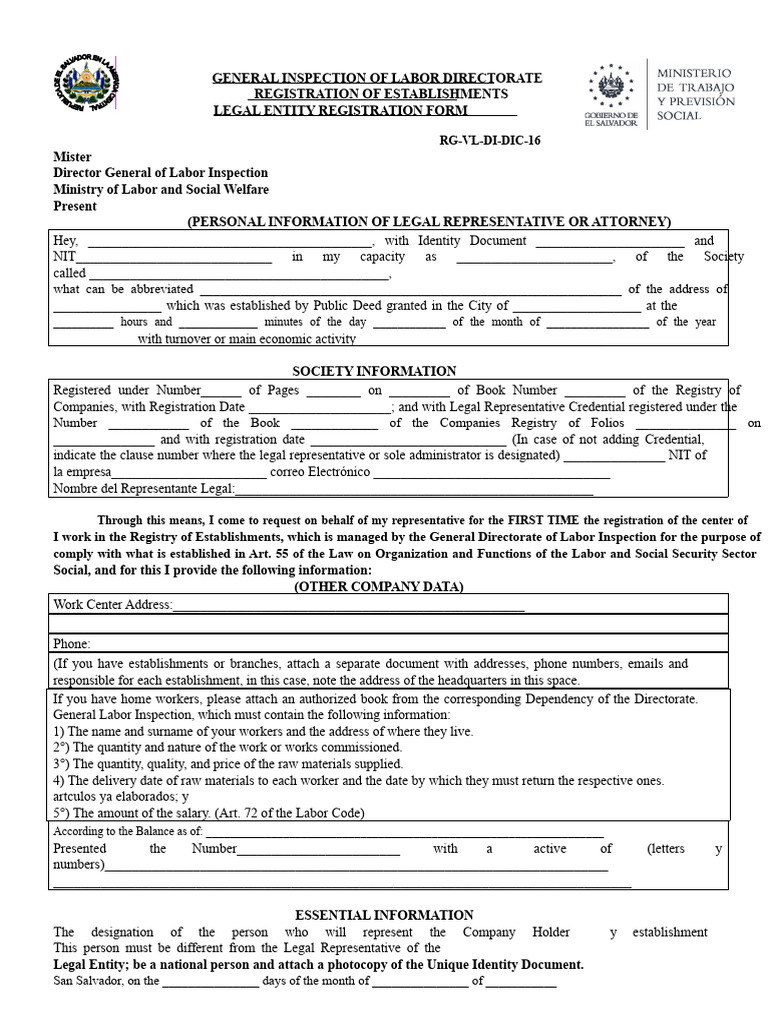 Labor Establishment Registration Form | PDF | Identity Document | Justice