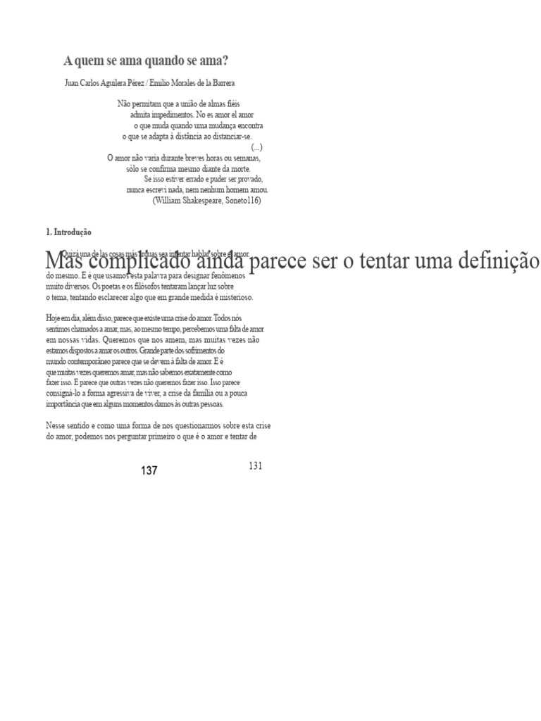 A Quem se Ama Quando se Ama? | PDF | Amor | Família