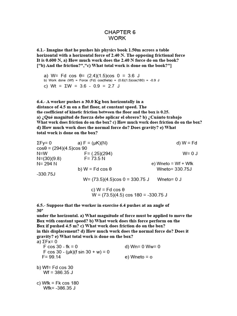 Work and Energy Calculations in Physics | PDF | Force | Friction