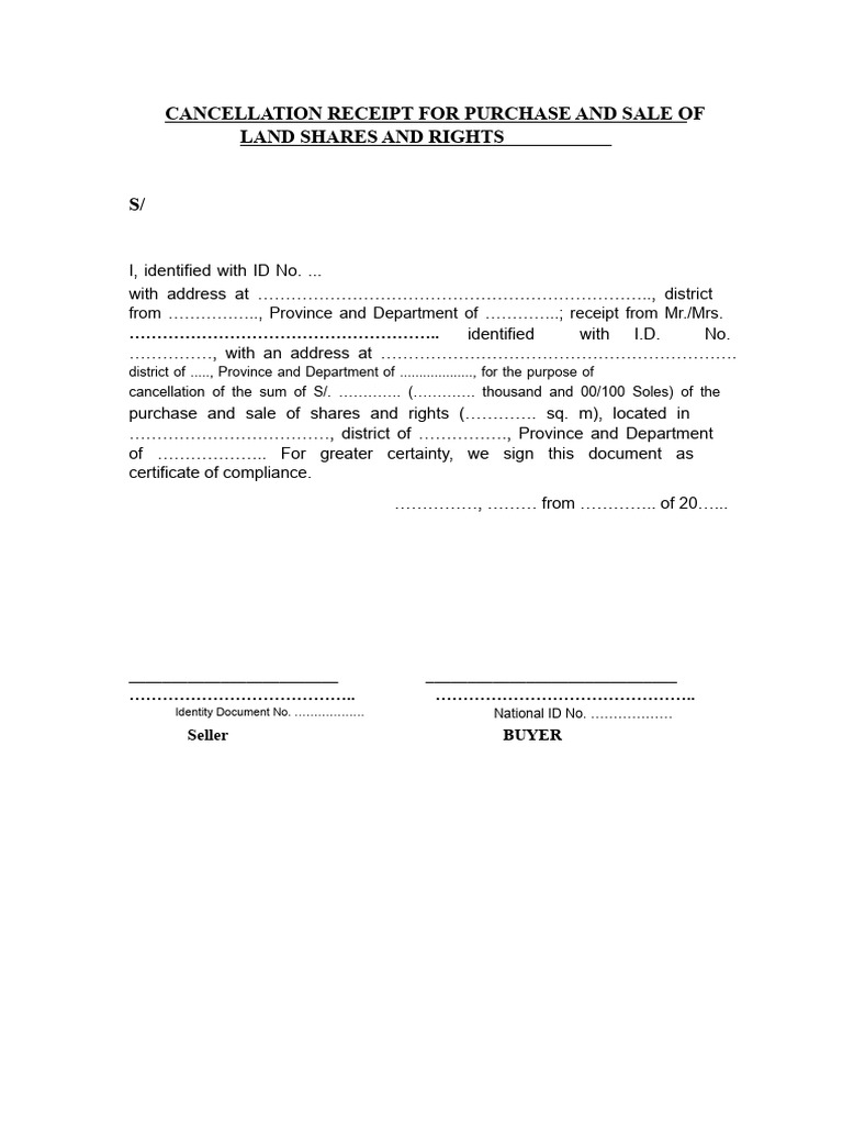 Cancellation Receipt For Purchase and Sale of Shares and Land Rights | PDF