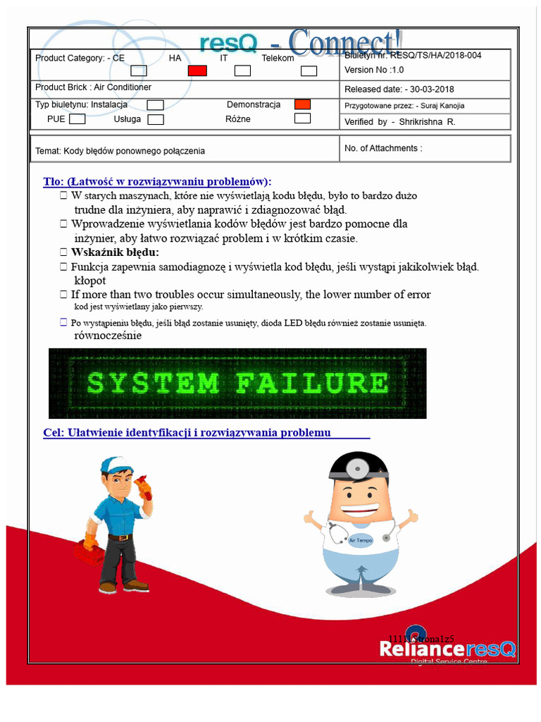 Kody Błędów Reconnect AC - B80 | PDF