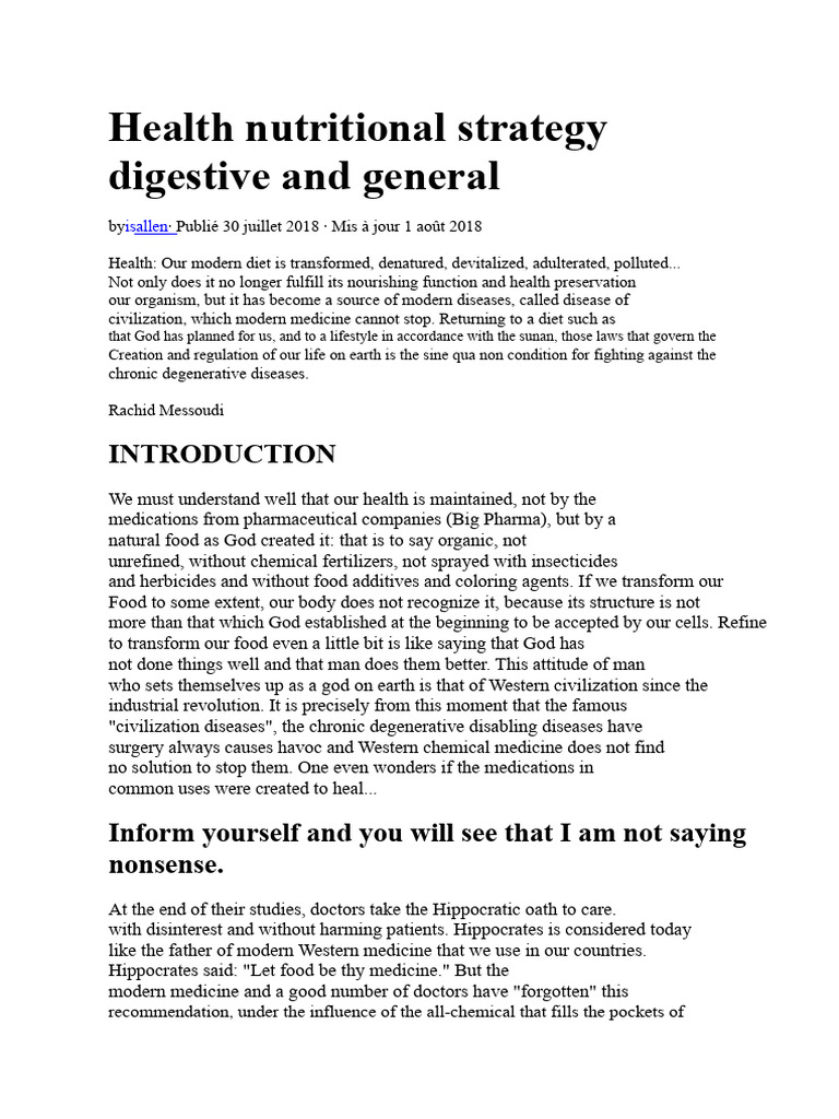Nutritional Strategy For Digestive and Overall Health | PDF | Meal ...