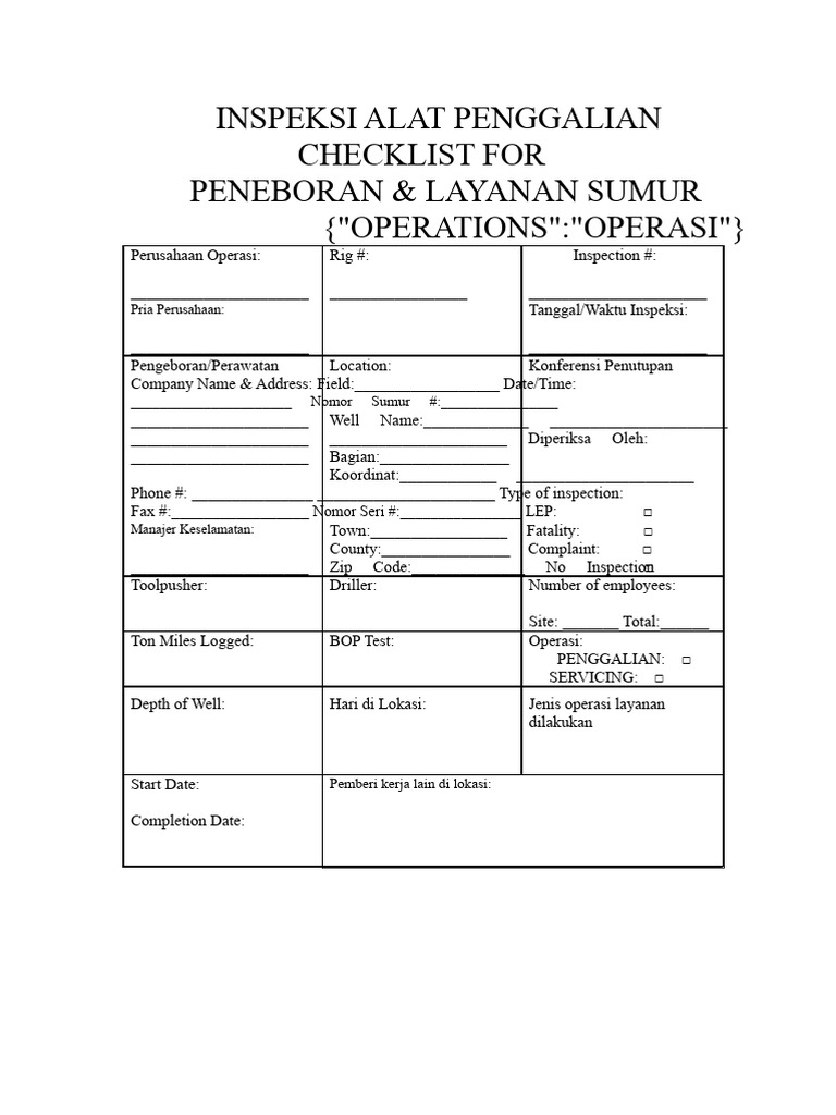Daftar Periksa Rig Bor | PDF