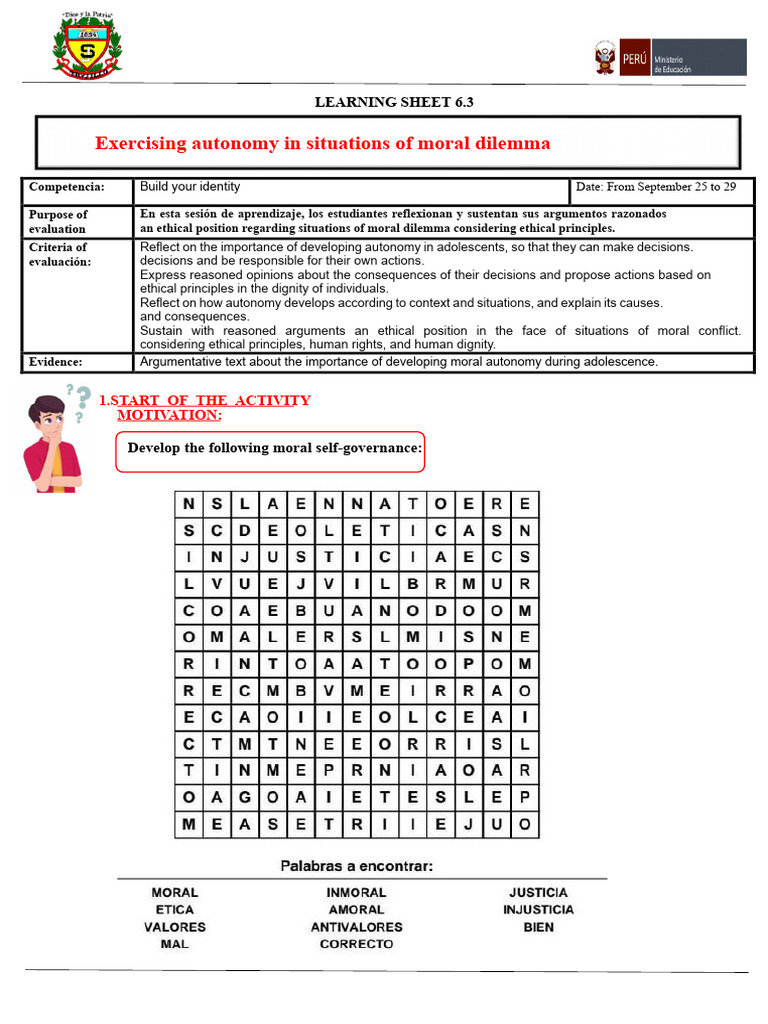 Work Sheet 6.3 | PDF | Autonomy | Social Psychology