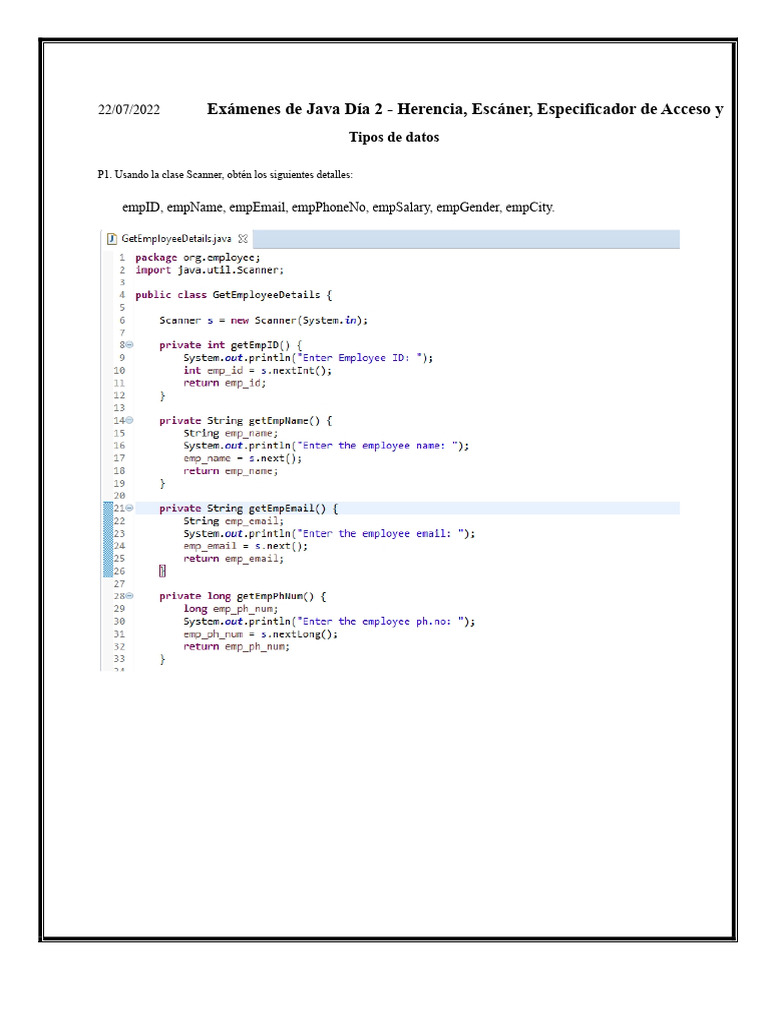 Examen de Java Básico Día 2 | PDF | Herencia (Programación Orientada a ...