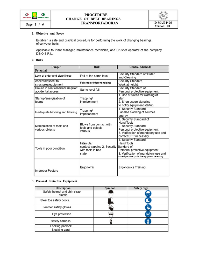 Conveyor Belt Bearing Change Procedure | PDF | Waste | Occupational ...