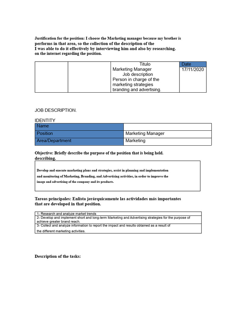 Marketing Manager Job Description Guide | PDF | Marketing | Brand