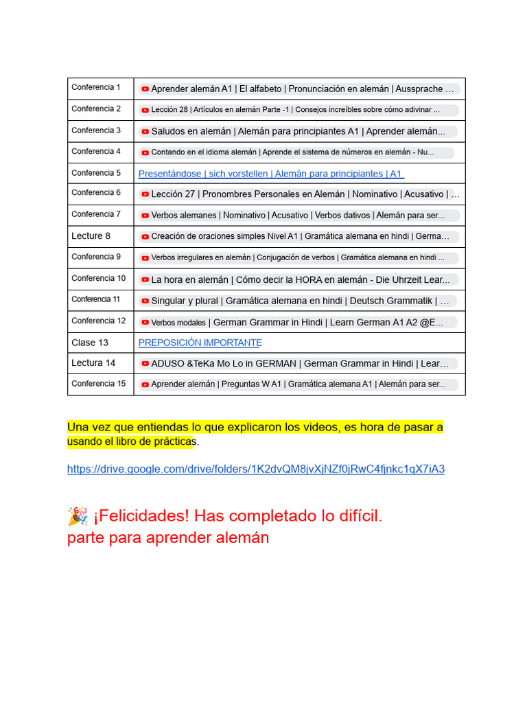 Plan de Estudio de Alemán (A1) | PDF