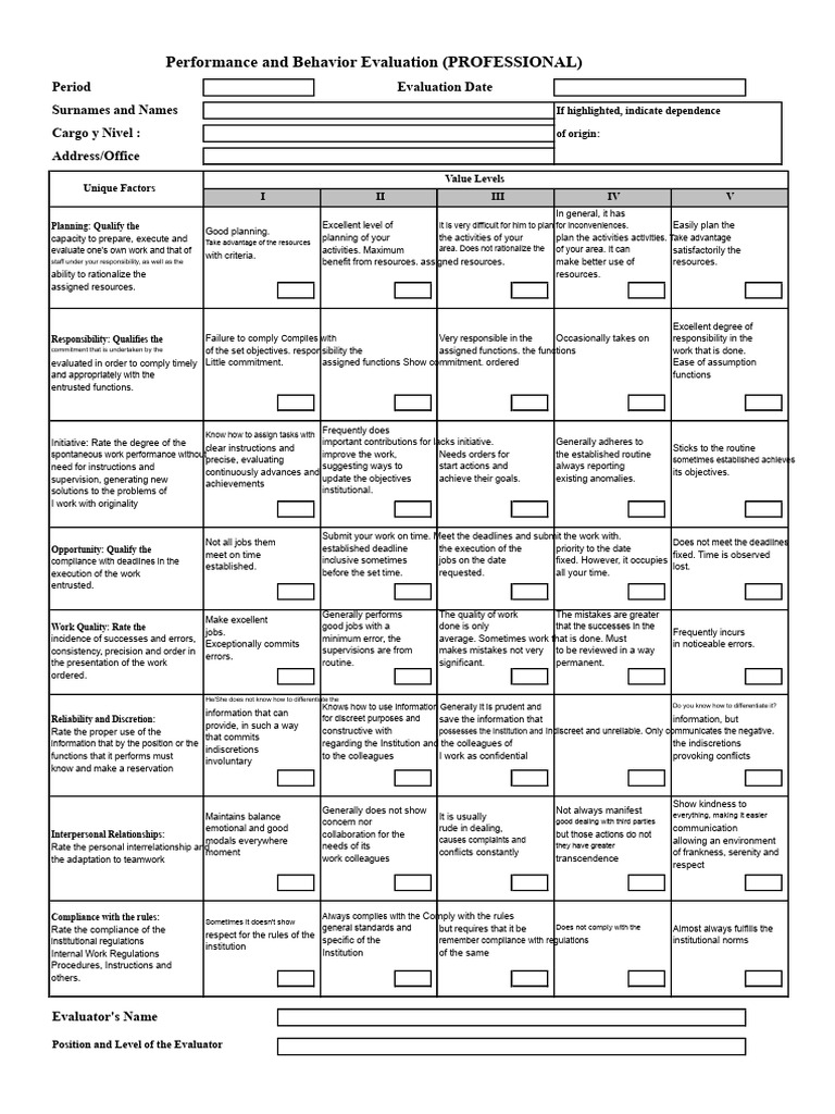 Professional Performance Evaluation Guide | PDF | Evaluation ...
