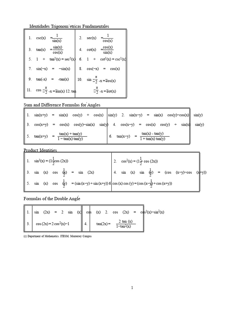 Trigonometric Identities Form | PDF