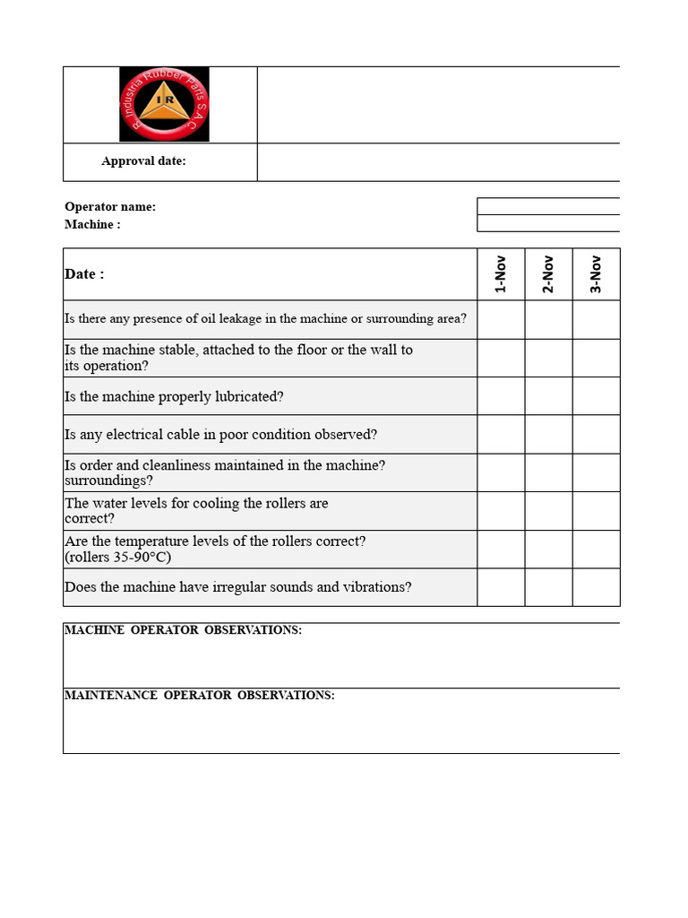 MACHINE INSPECTION CHECKLIST - MILL, SEE 00.xlsx | PDF