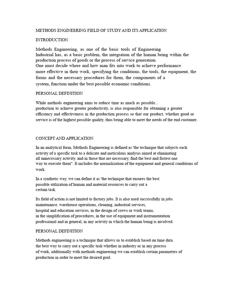 Methods Engineering Field of Study and Its Application | PDF ...
