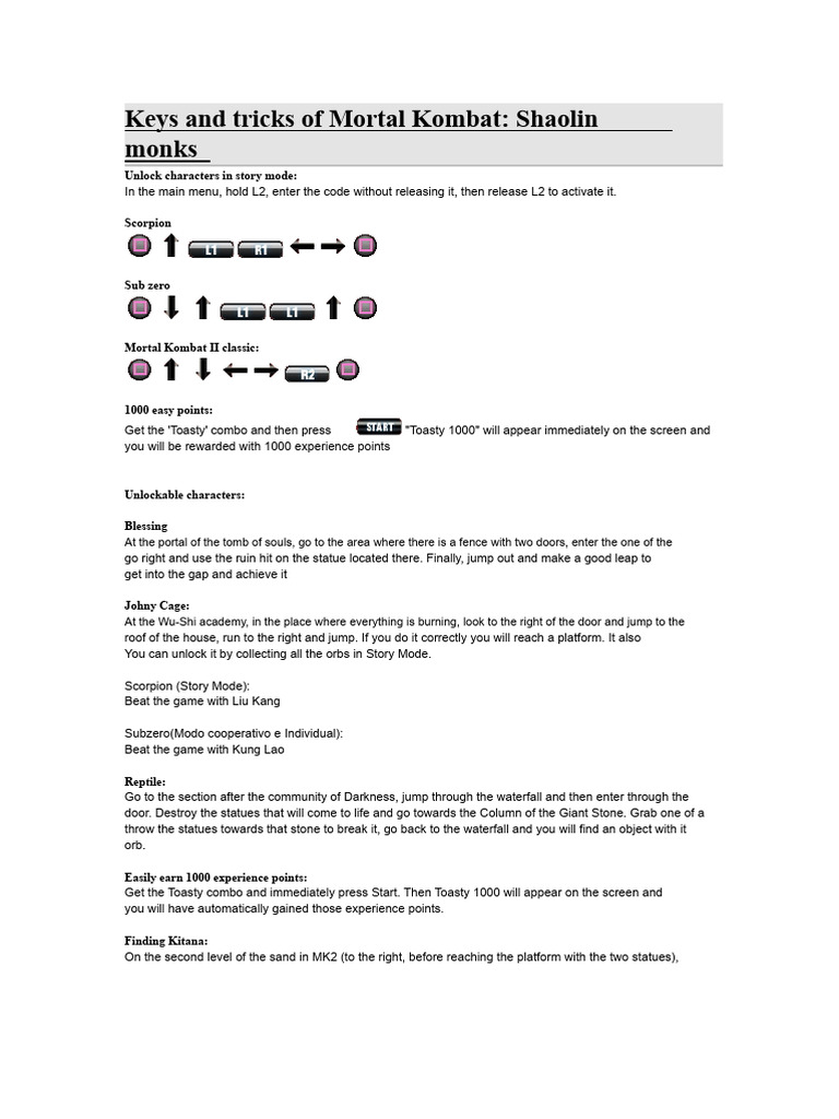Keys and Tricks of Mortal Kombat | PDF