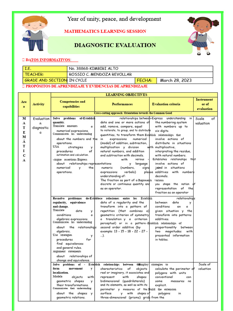 6th - DIAGNOSTIC ASSESSMENT SESSION OF MATHEMATICS - MARCH 28 | PDF ...
