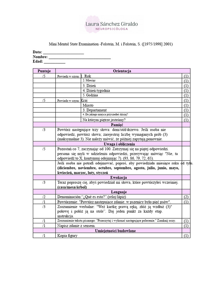 Mini Mental State Examination | PDF