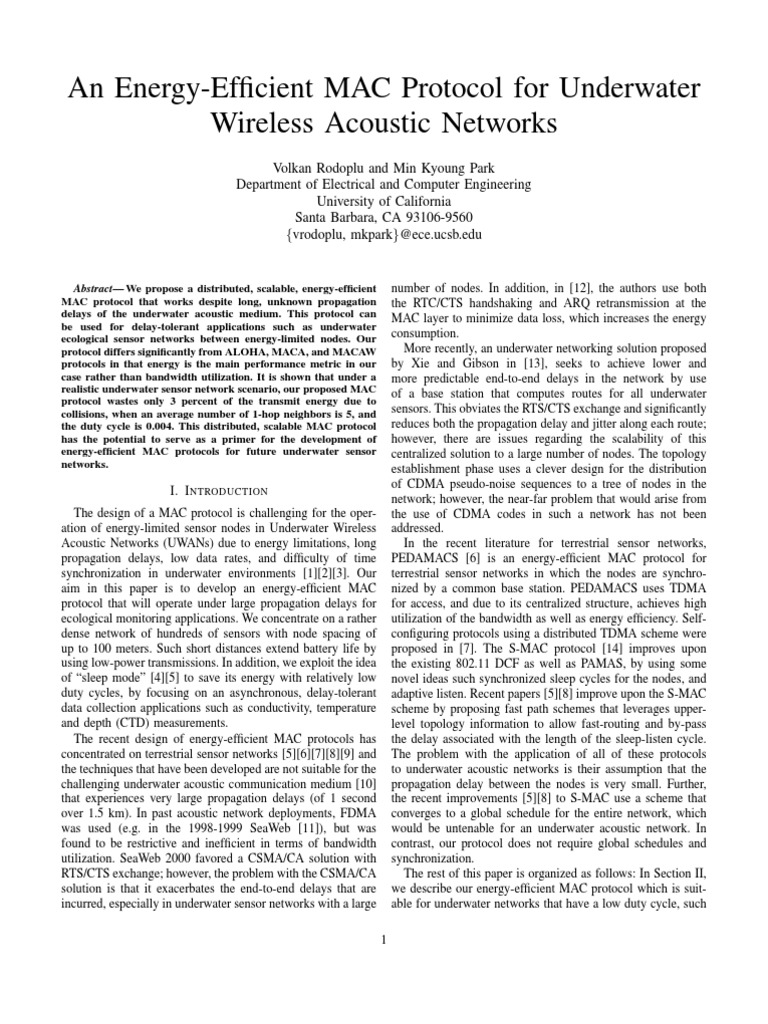 An Energy-Efficient MAC Protocol For Underwater Wireless Acoustic Networks | PDF | Network ...