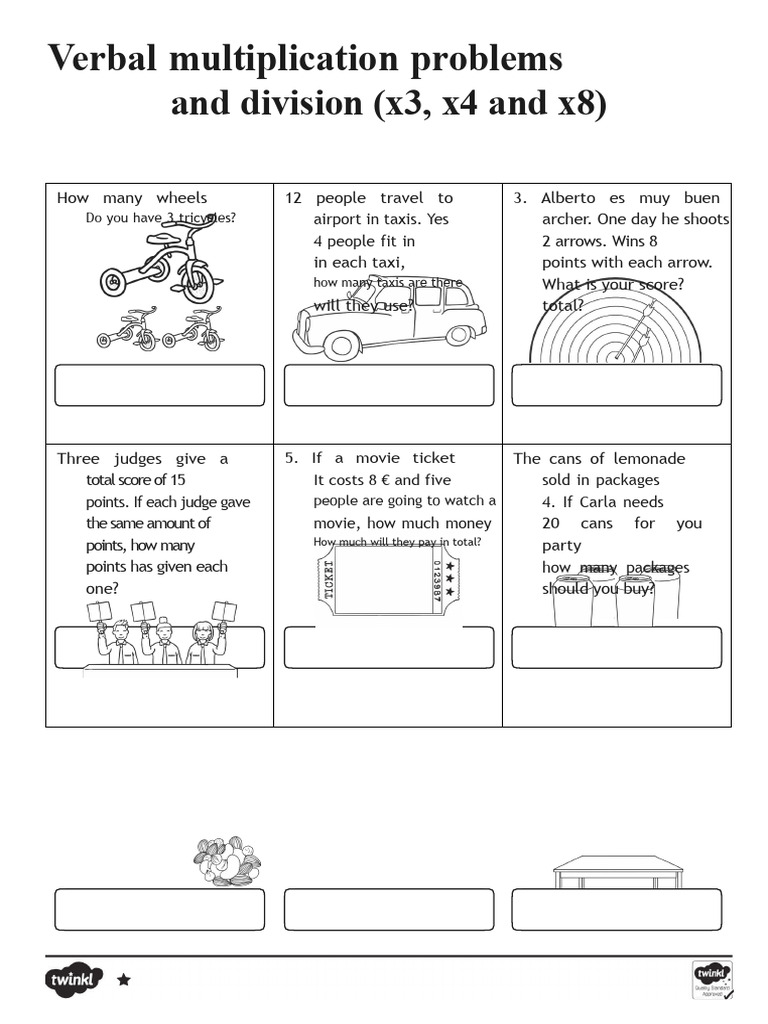 Activity Sheets For Verbal Problems of Multiplication and Division ...