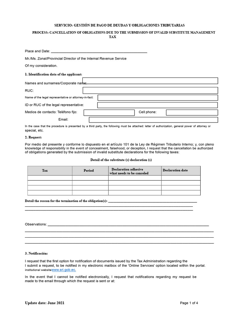 Cancellation of Tax Obligations Request | PDF | Identity Document ...