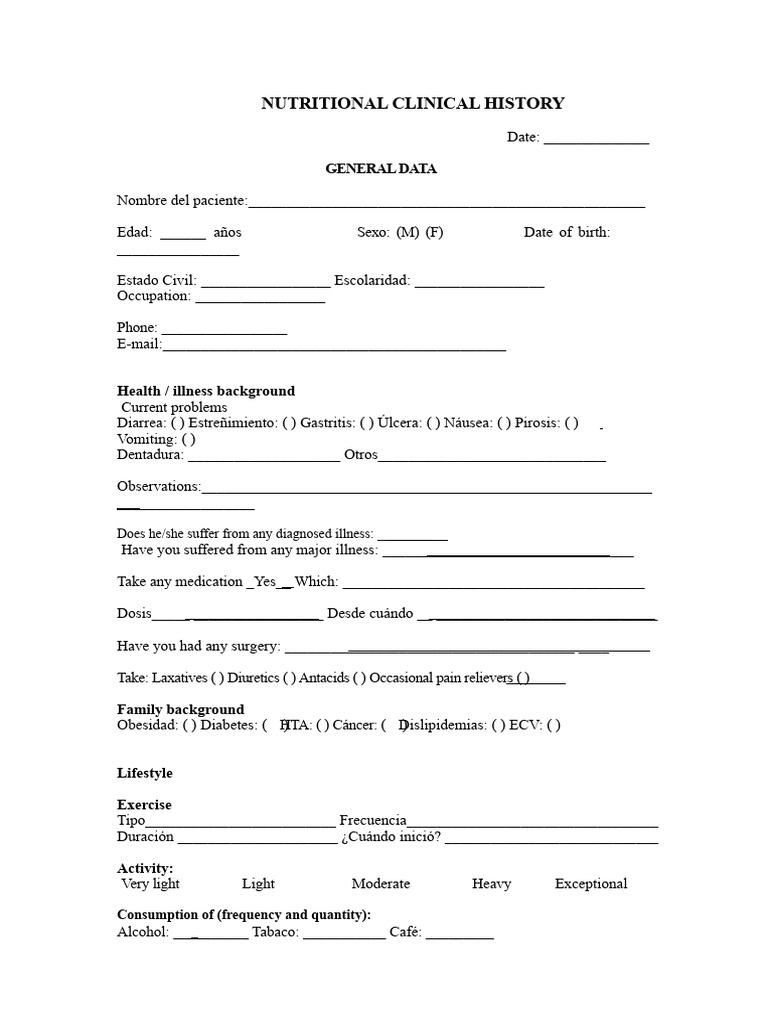 Nutritional Medical History | PDF | Meal | Foods