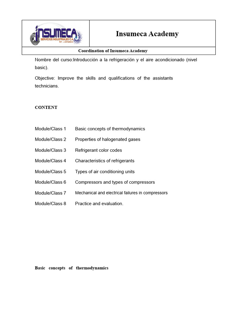 Course 1 Introduction To Refrigeration and Air Conditioning Basic Level ...