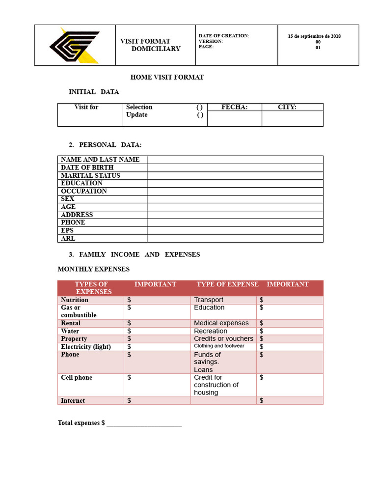 HOME VISIT FORMAT | PDF