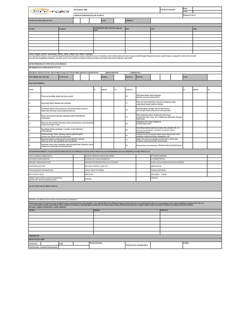Format Izin Pengangkatan Beban | PDF