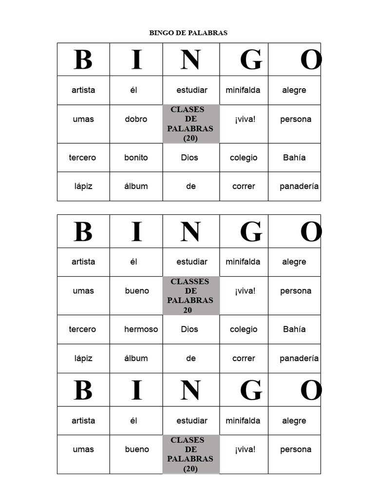 BINGO DE PALABRAS | PDF