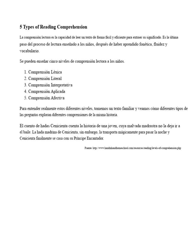 5 Tipos de Comprensión Lectora | PDF | Comprensión lectora | Comprensión