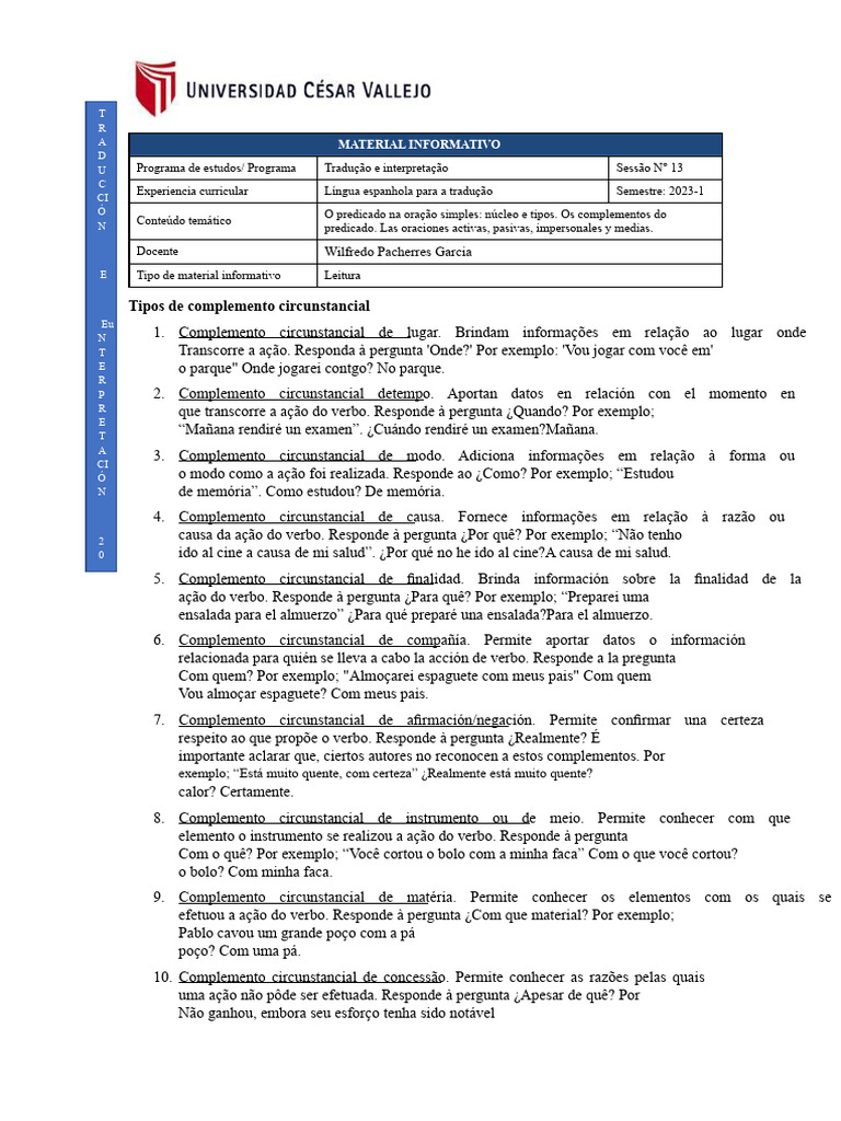 Tipos de Complementos Circunstanciais | PDF | Pronome