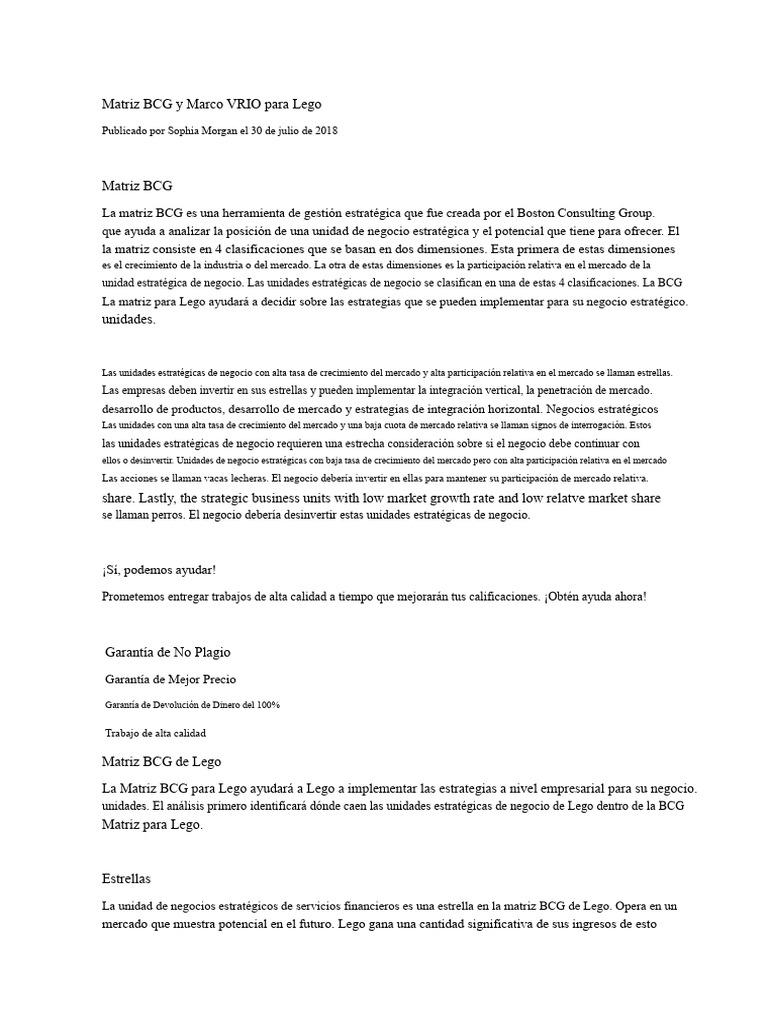 Análisis BCG y VRIO de Lego | PDF | Lego | Producto (Negocio)