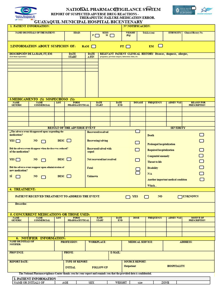 Yellow Card and White Card - Adverse Event | PDF | Chemistry | Dose ...