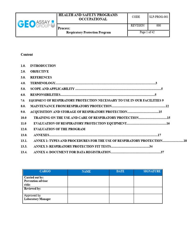 Respiratory Protection Program | PDF | Personal Protective Equipment | Occupational Safety And ...