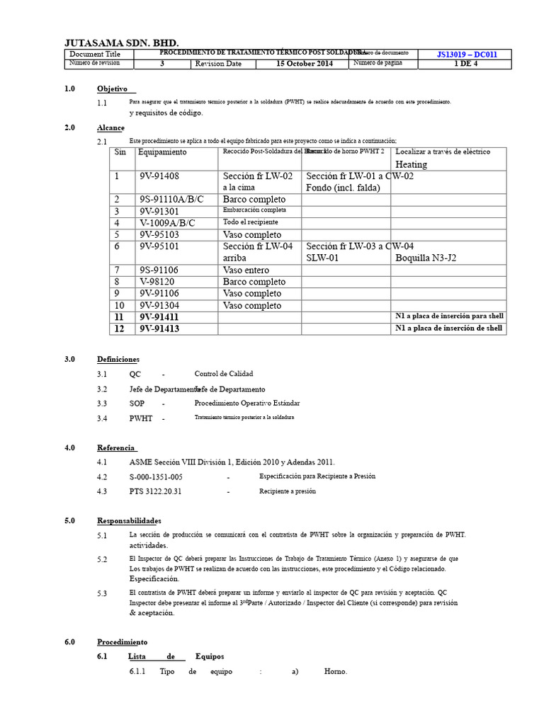 Procedimiento de PWHT de muestra | PDF | Par termoeléctrico | Física Aplicada e Interdisciplinaria