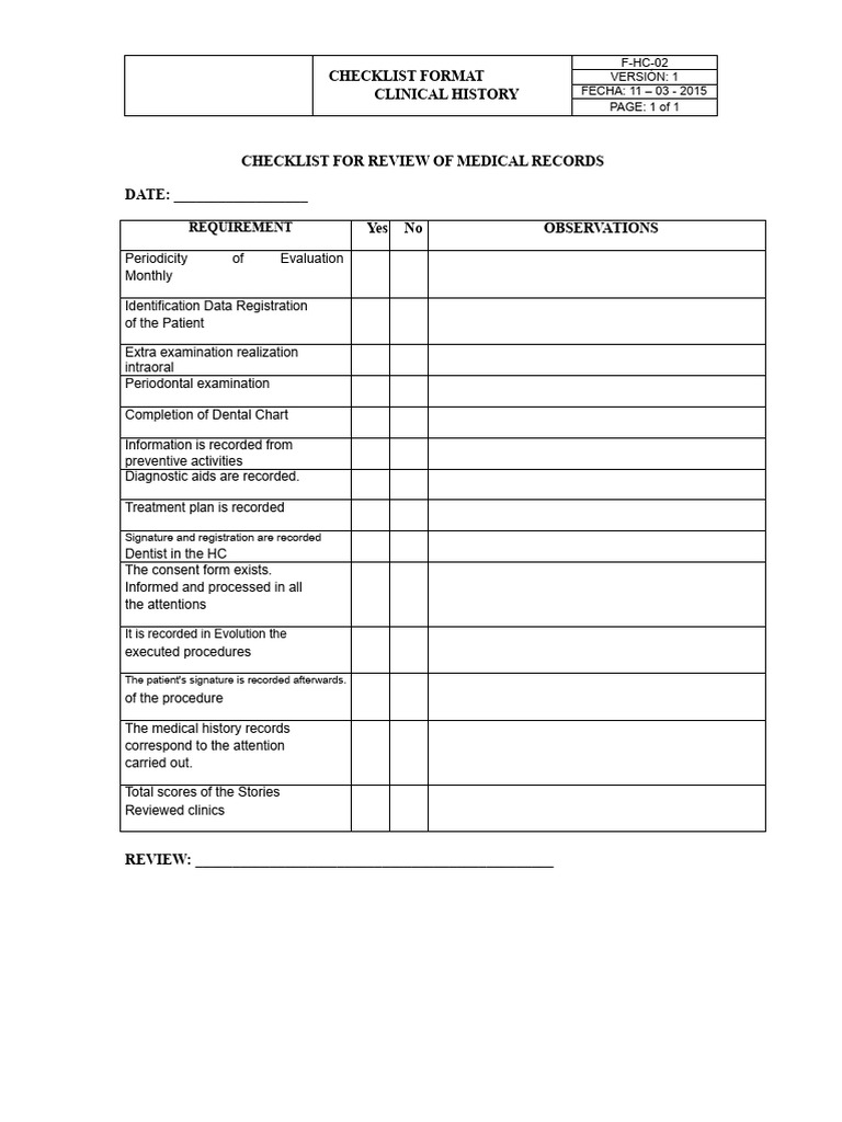 Ex. Checklist For Reviewing Medical Records | PDF