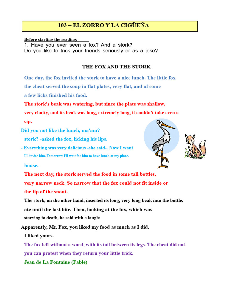 The Fox and The Stork | PDF