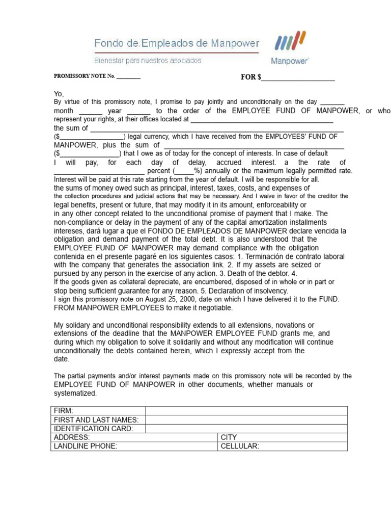 Promissory Note Employees Fund | PDF | Debt | Interest
