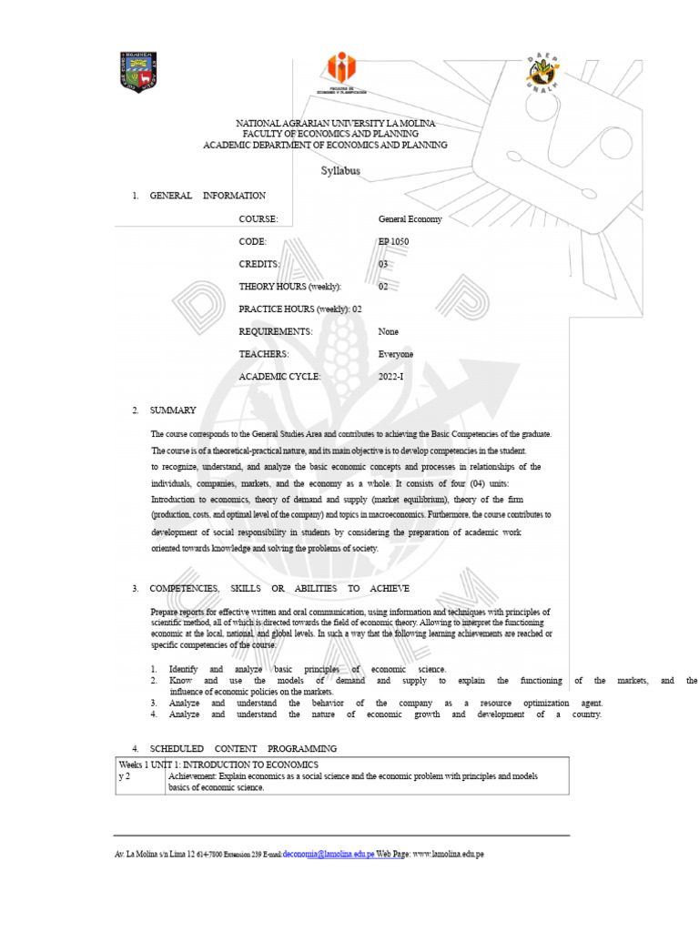 General Economy Course Syllabus | PDF | Economics | Supply (Economics)