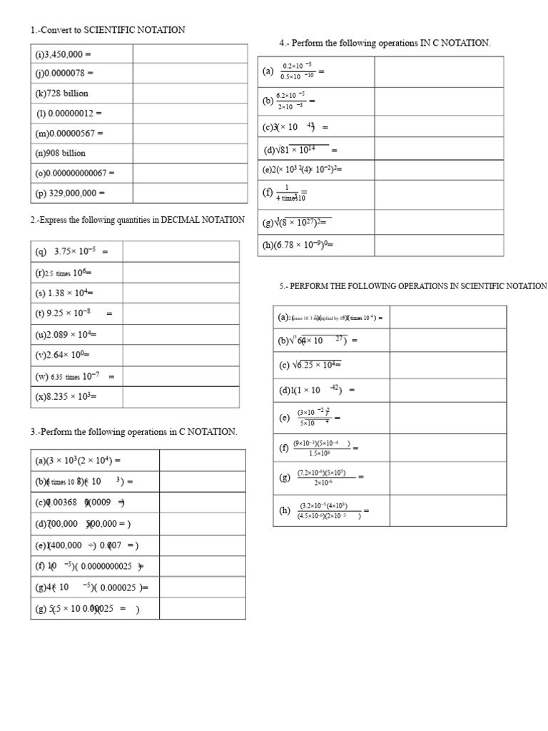 Exercises - Scientific Notation | PDF | Multiplication | Notation