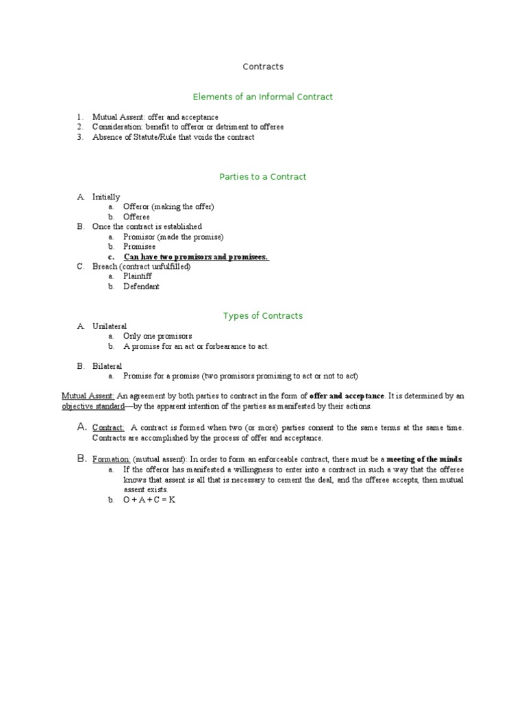 Contract Elements and Types Explained | PDF | Offer And Acceptance ...