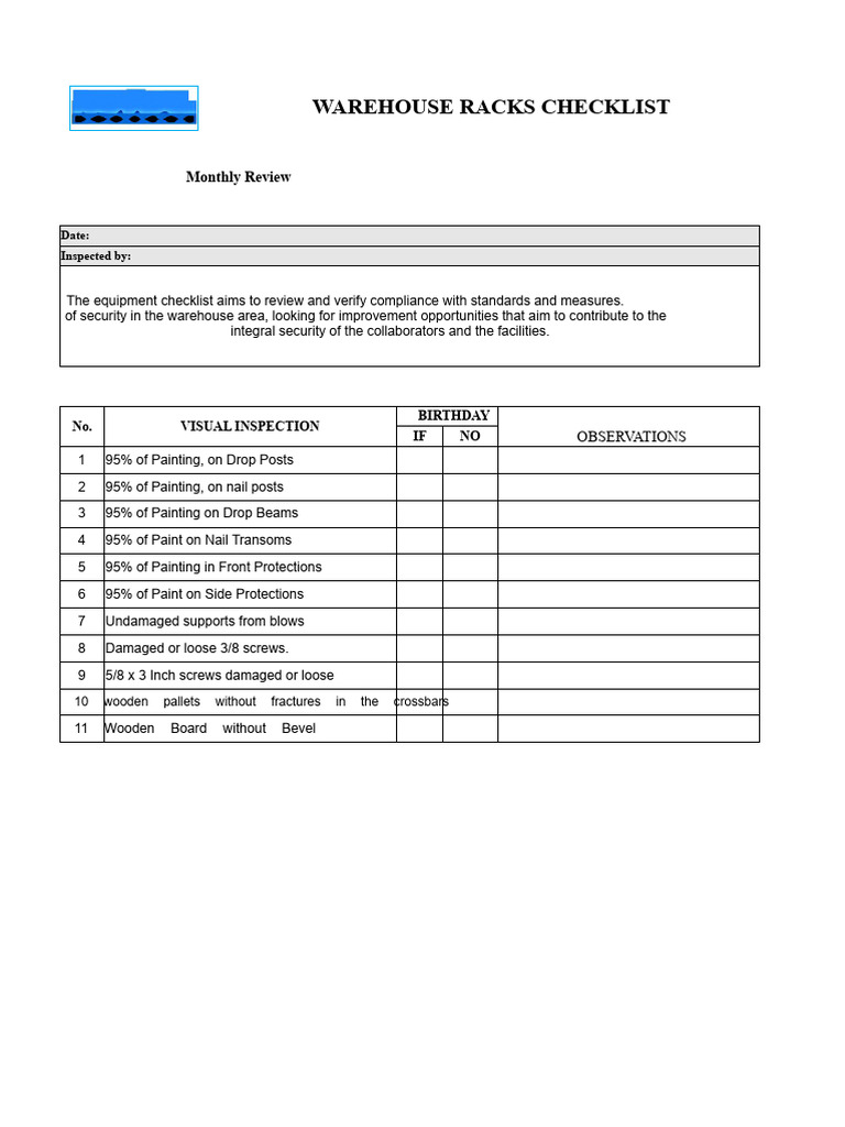 Warehouse Rack Check List | PDF