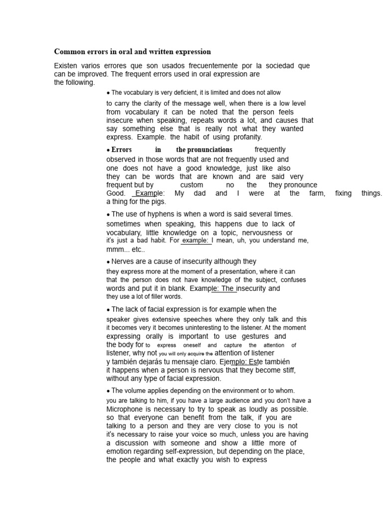 Common Errors in Oral and Written Expression | PDF | Linguistic ...